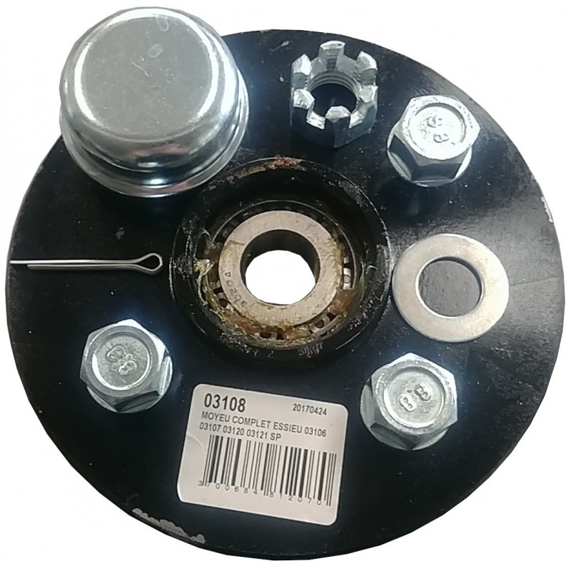 Moyeu complet LIDER 600 KG 4T98 roulement coniques - Accessoires Remorques